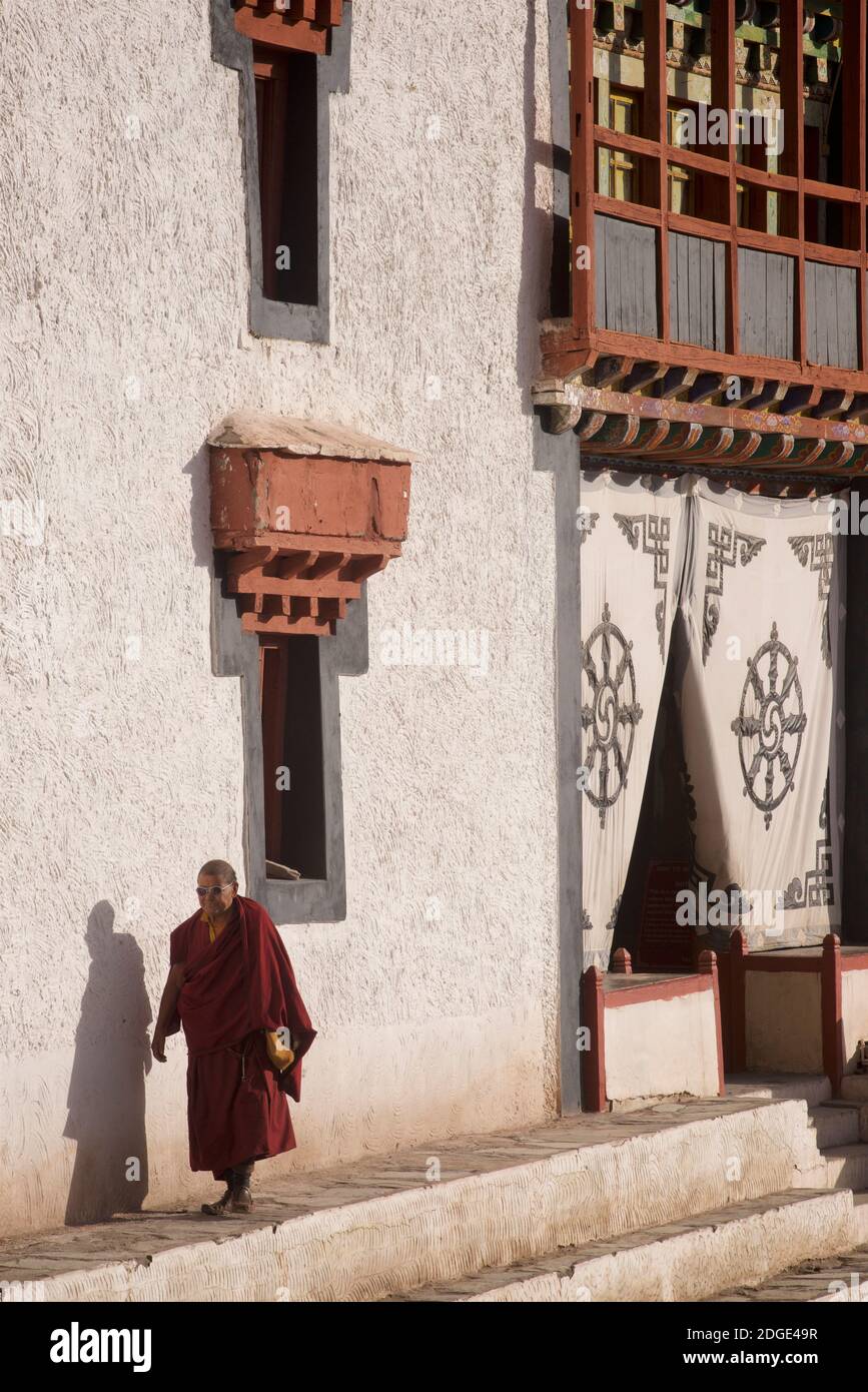 Morning at Hemis monastery. A monk heading to the prayer hall. Hemis ...