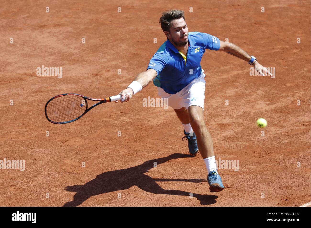 Switzerland's Stan Wawrinka playing in the second round of the 2017 ...