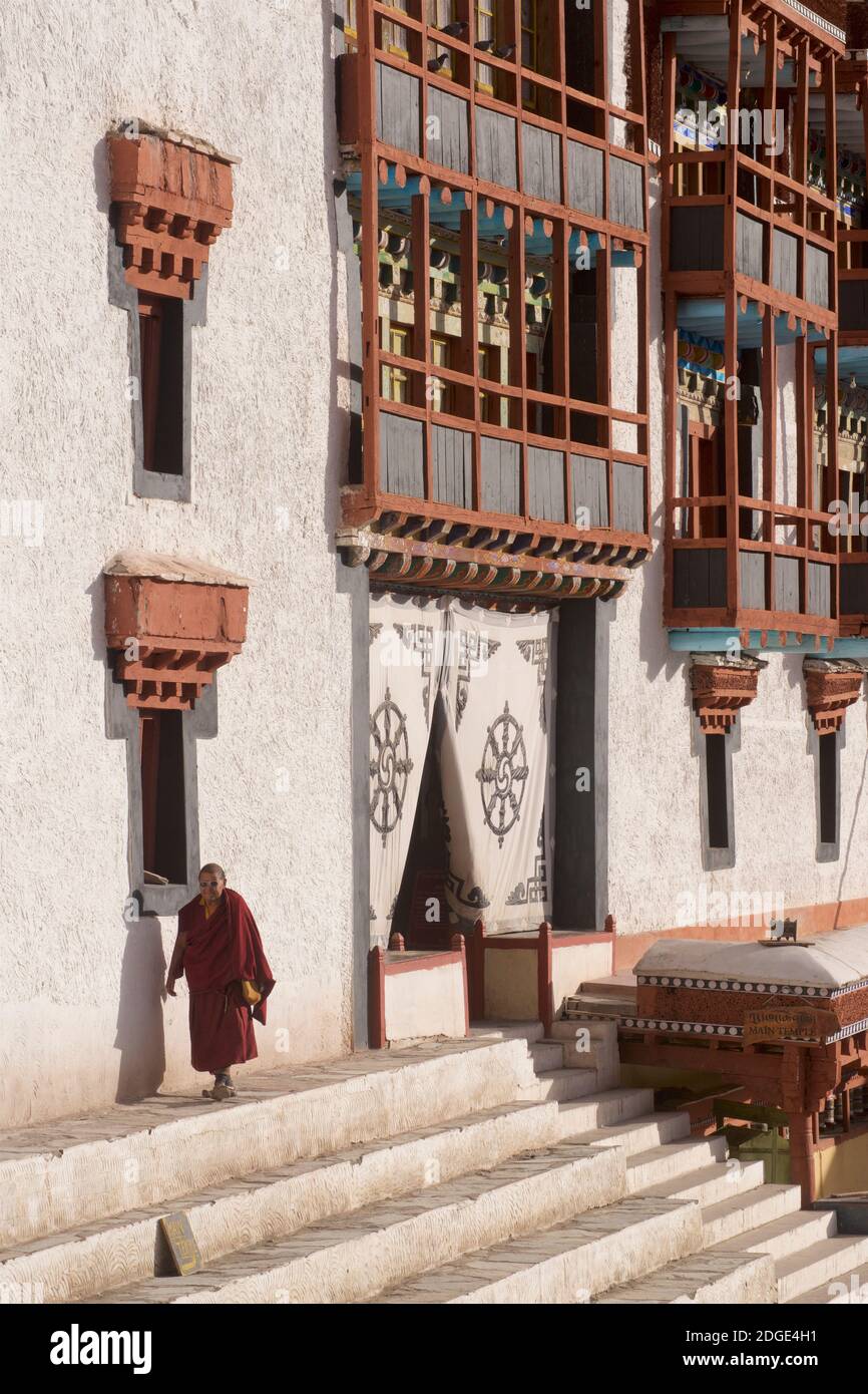 Early morning at Hemis monastery. A monk heading to the prayer hall ...