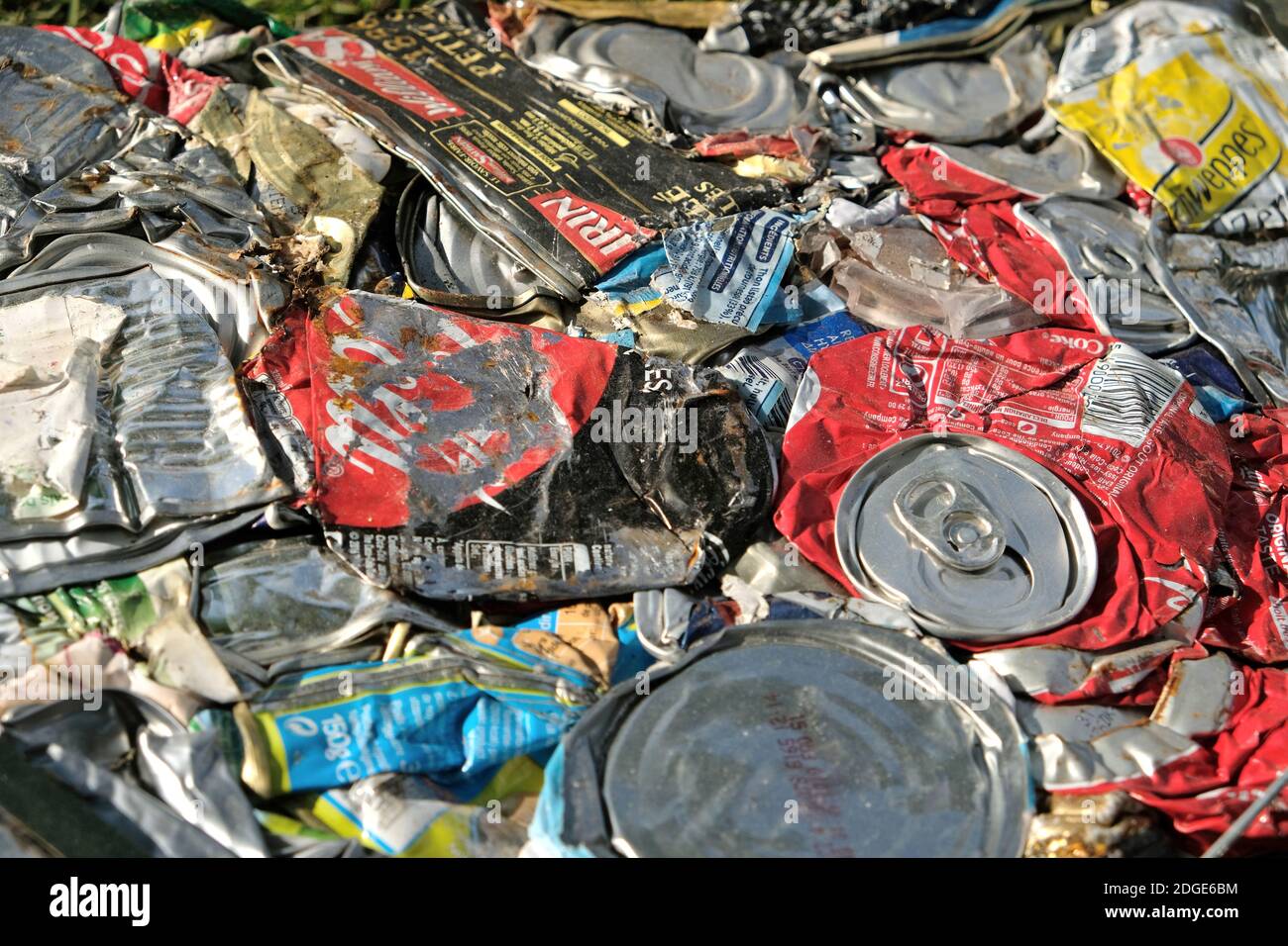 View of compacted cans for recycling during the "Biodiversi'terre ...