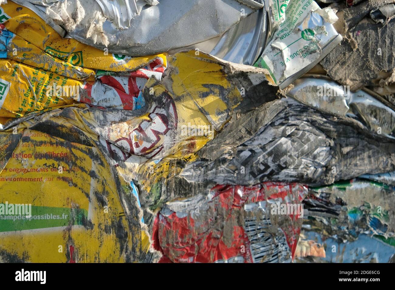 View of compacted cans for recycling during the "Biodiversi'terre ...