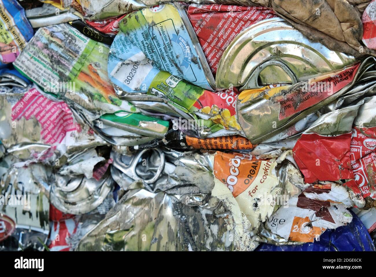 View of compacted cans for recycling during the "Biodiversi'terre ...