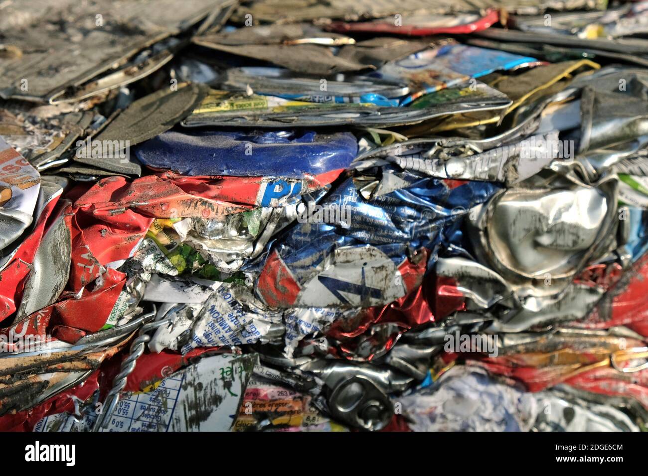 View of compacted cans for recycling during the "Biodiversi'terre ...