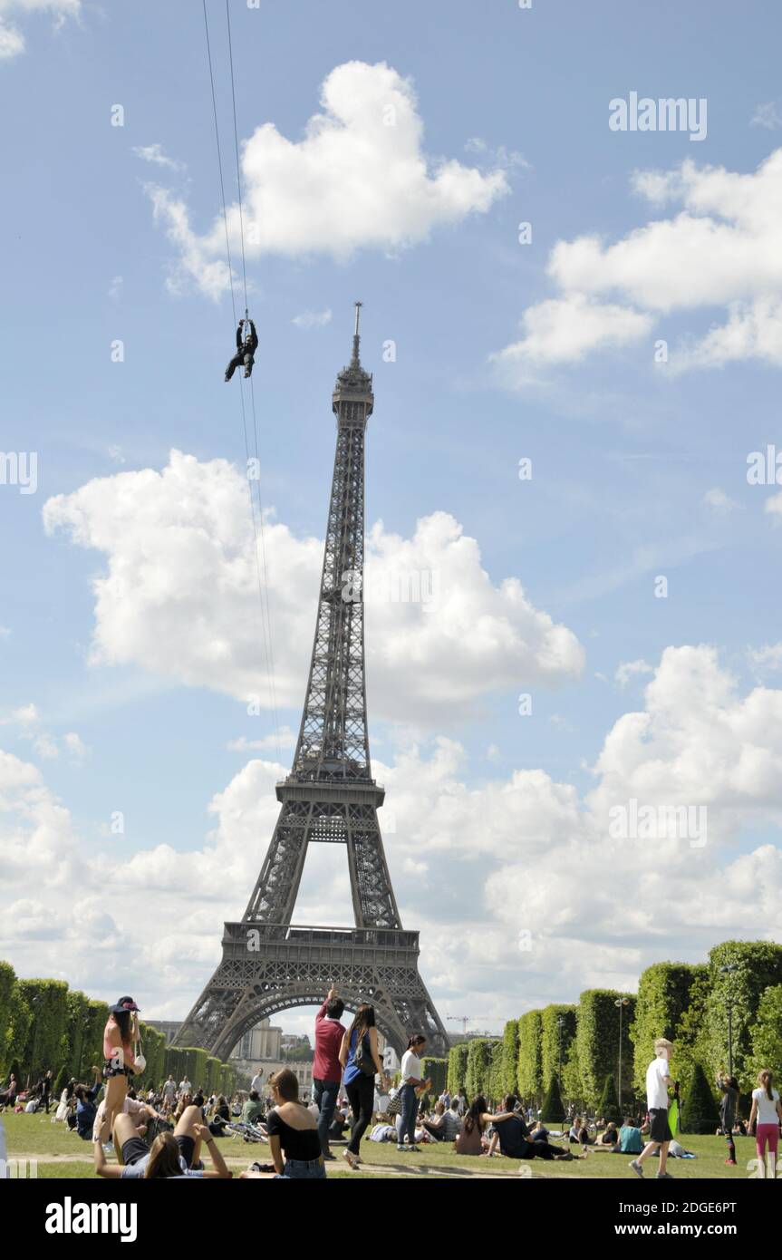 Perrier launches a Zip-line from the second floor of the Eiffel Tower ...