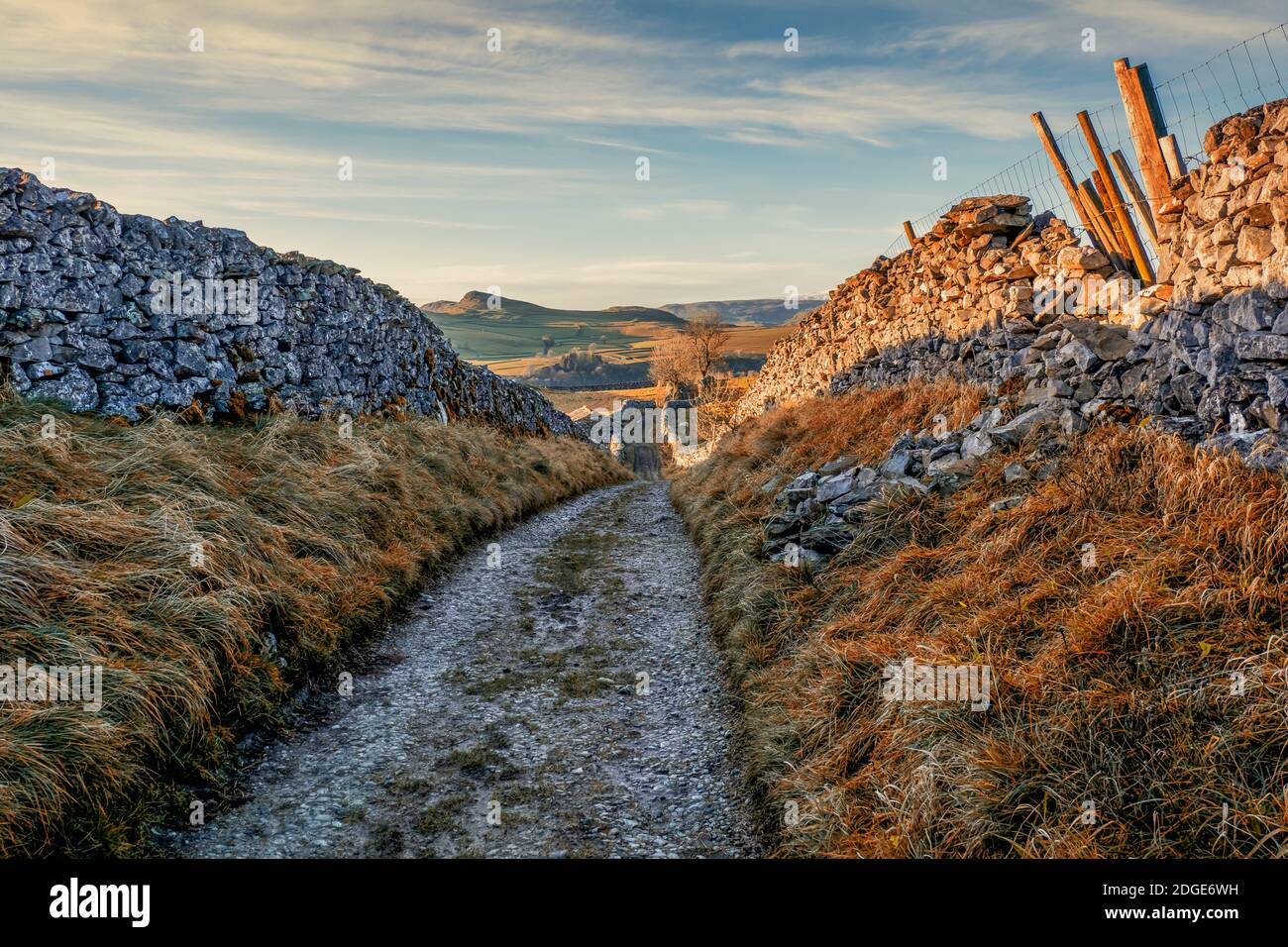 Goat Scar Lane above Stainforth in Ribblesdale, North Yorkshire with ...