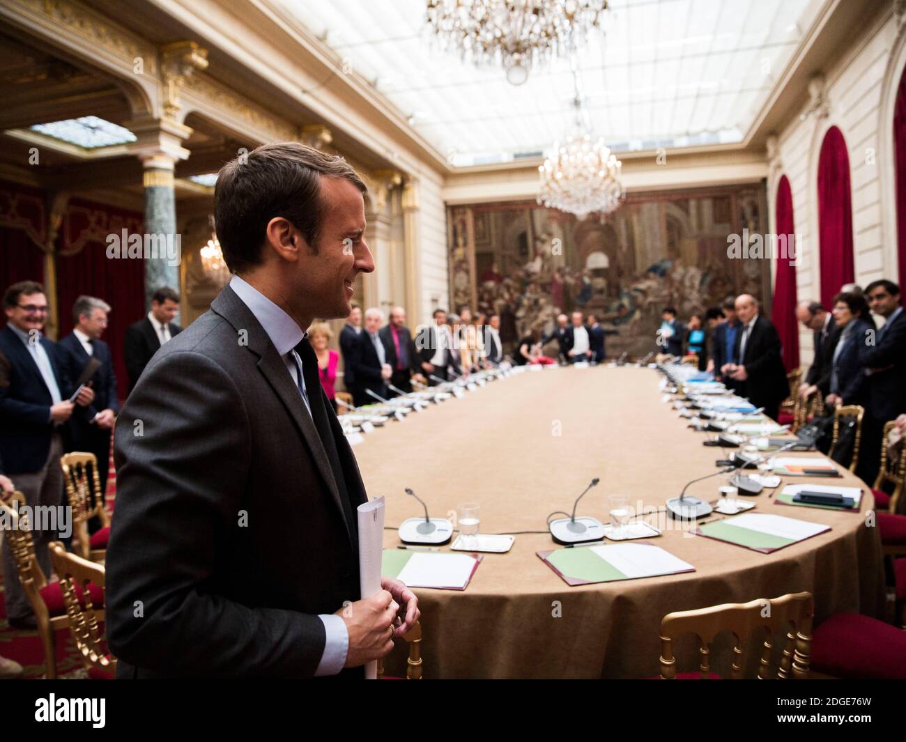 French President Emmanuel Macron arrives at a meeting about climate ...