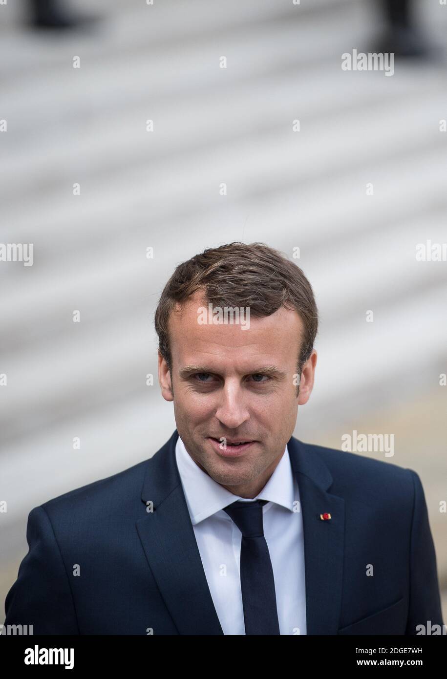 Portrait French president Emmanuel Macron is pictured on June 7, 2017 ...