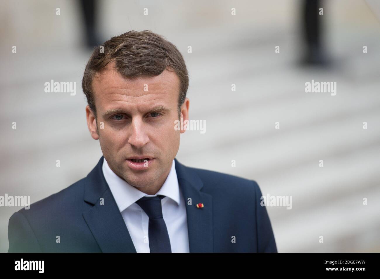 Portrait French president Emmanuel Macron is pictured on June 7, 2017 ...