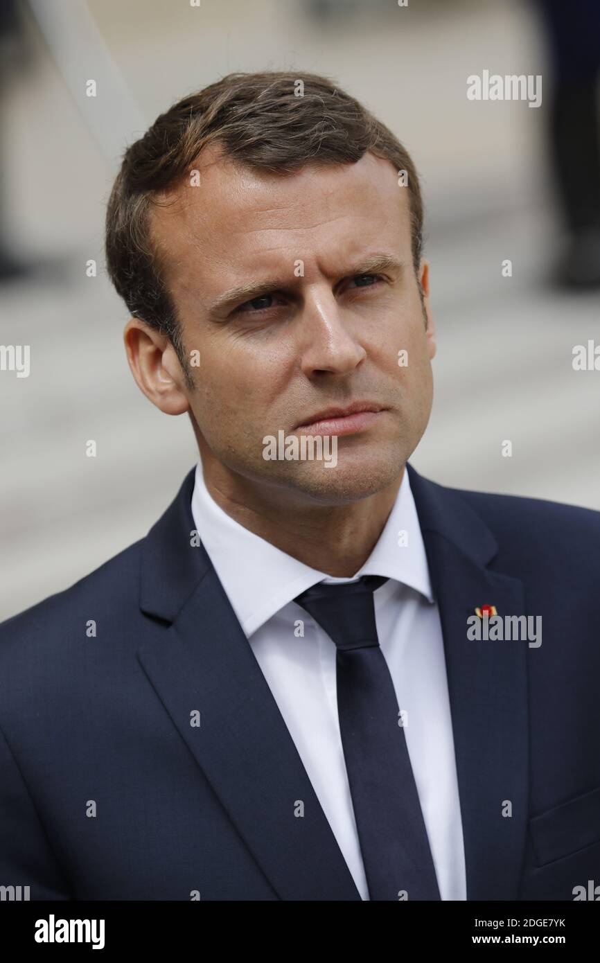 French President Emmanuel Macron receiving Denmark's Prime Minister ...