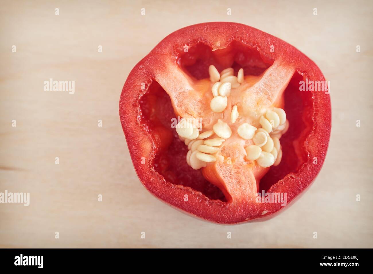 Cross-section of red bell pepper, top view Stock Photo - Alamy