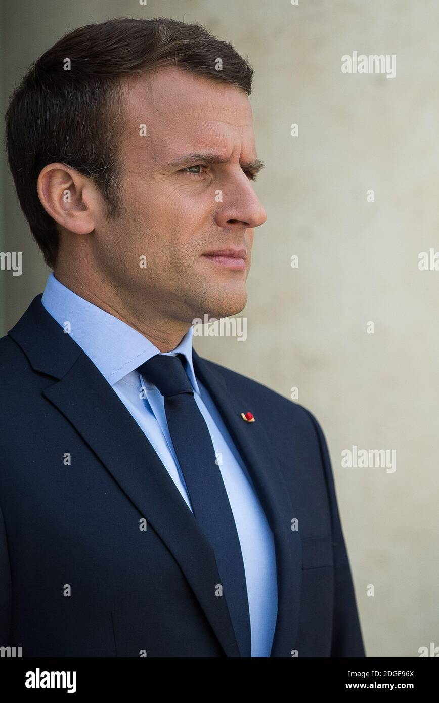 Portrait French president Emmanuel Macron is pictured on June 8, 2017 ...