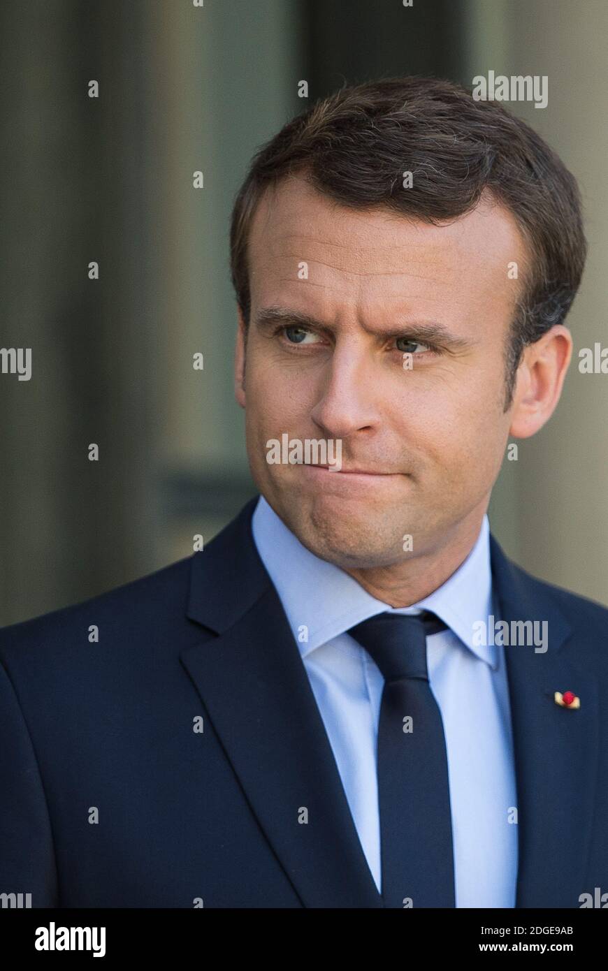 Portrait French president Emmanuel Macron is pictured on June 8, 2017 ...