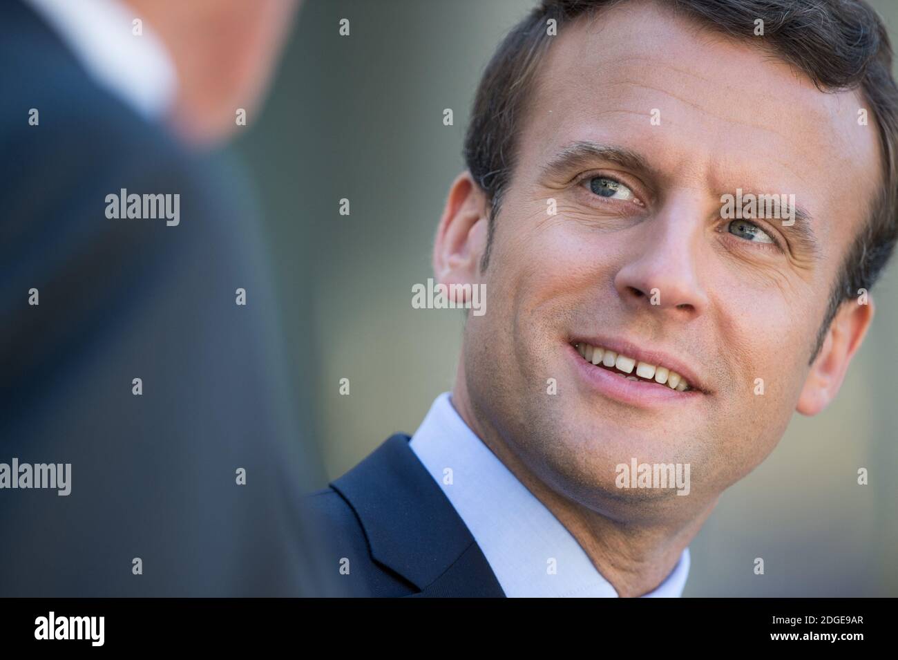 Portrait French president Emmanuel Macron is pictured on June 8, 2017 ...