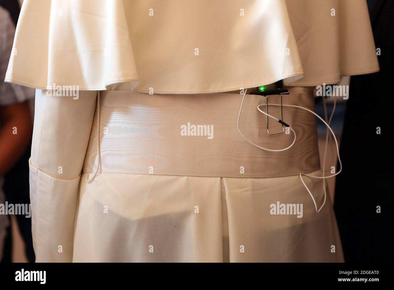 Pope Francis wears a microphone during the inauguration of 'Scholas ...