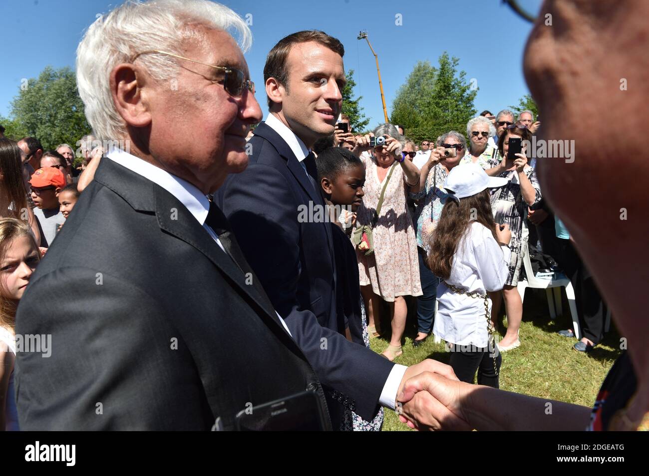 French president Emmanuel Macron and last survivor Robert Hebras attend ...