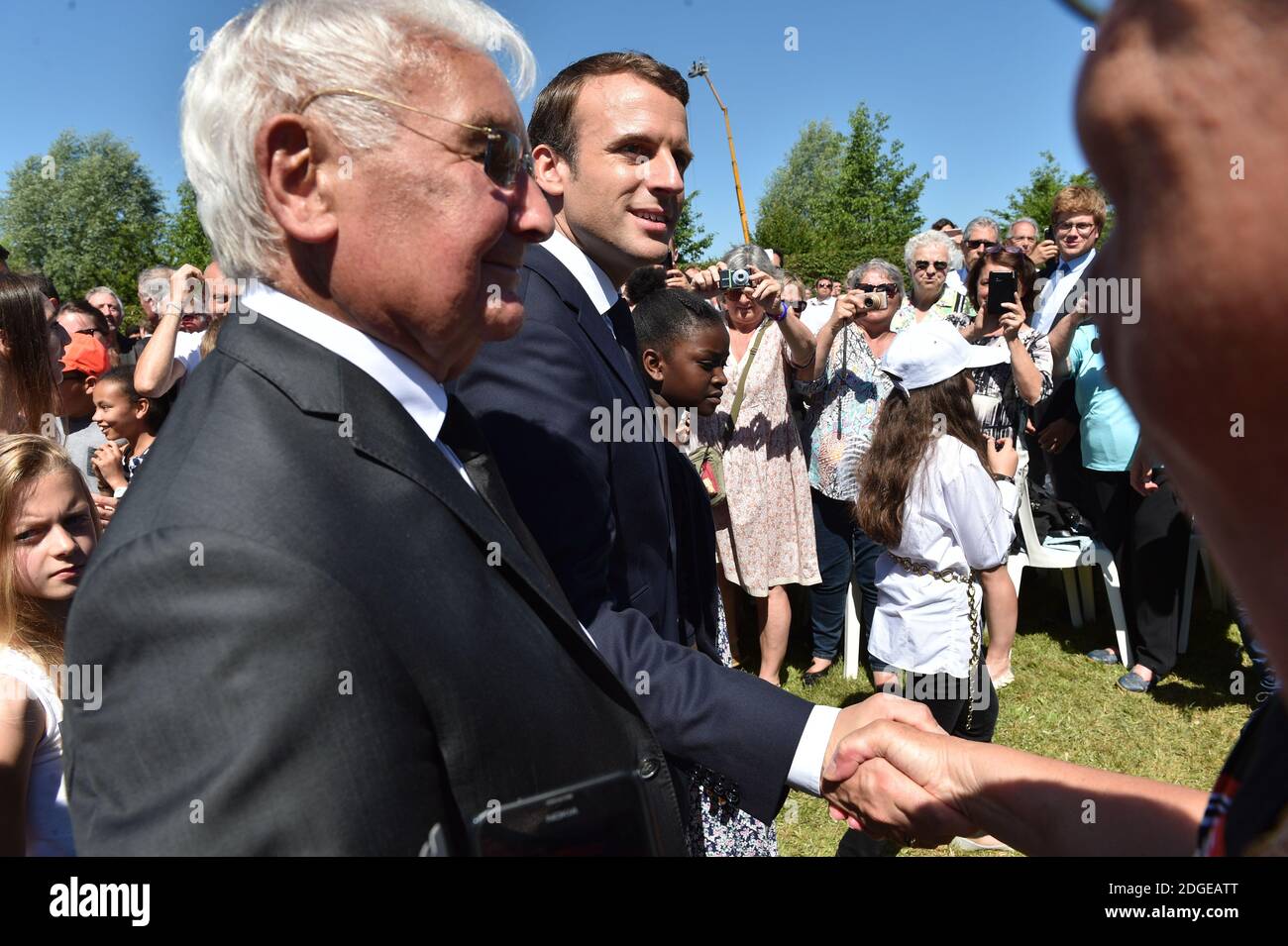 French president Emmanuel Macron and last survivor Robert Hebras attend ...