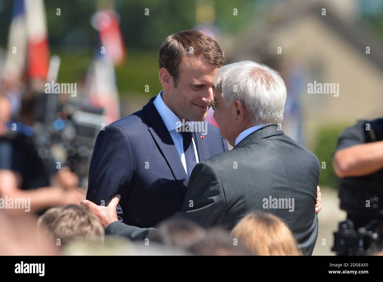 French president Emmanuel Macron and last survivor Robert Hebras attend ...