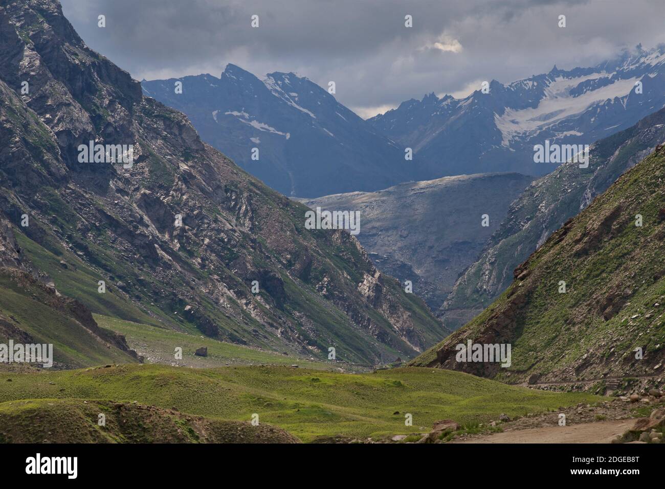 Himalayan mountain glacier near the Pensi La mountain pass on the ...