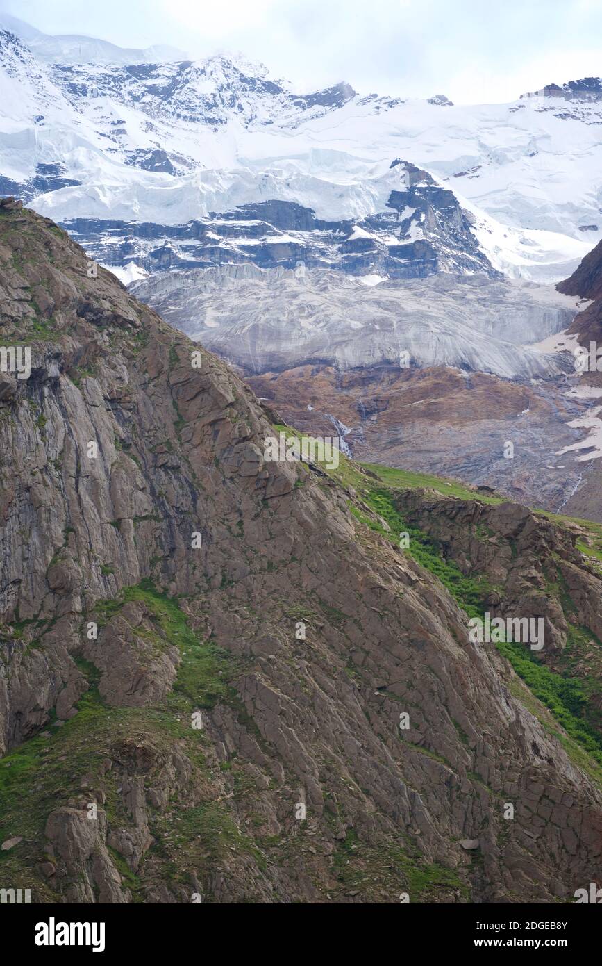 Himalayan mountain glacier near the Pensi La mountain pass on the ...