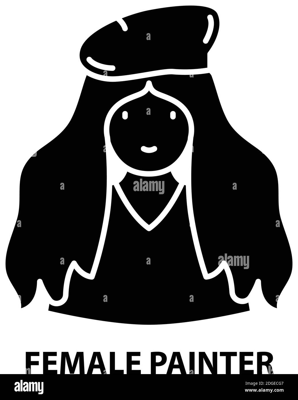 female painter icon, black vector sign with editable strokes, concept ...