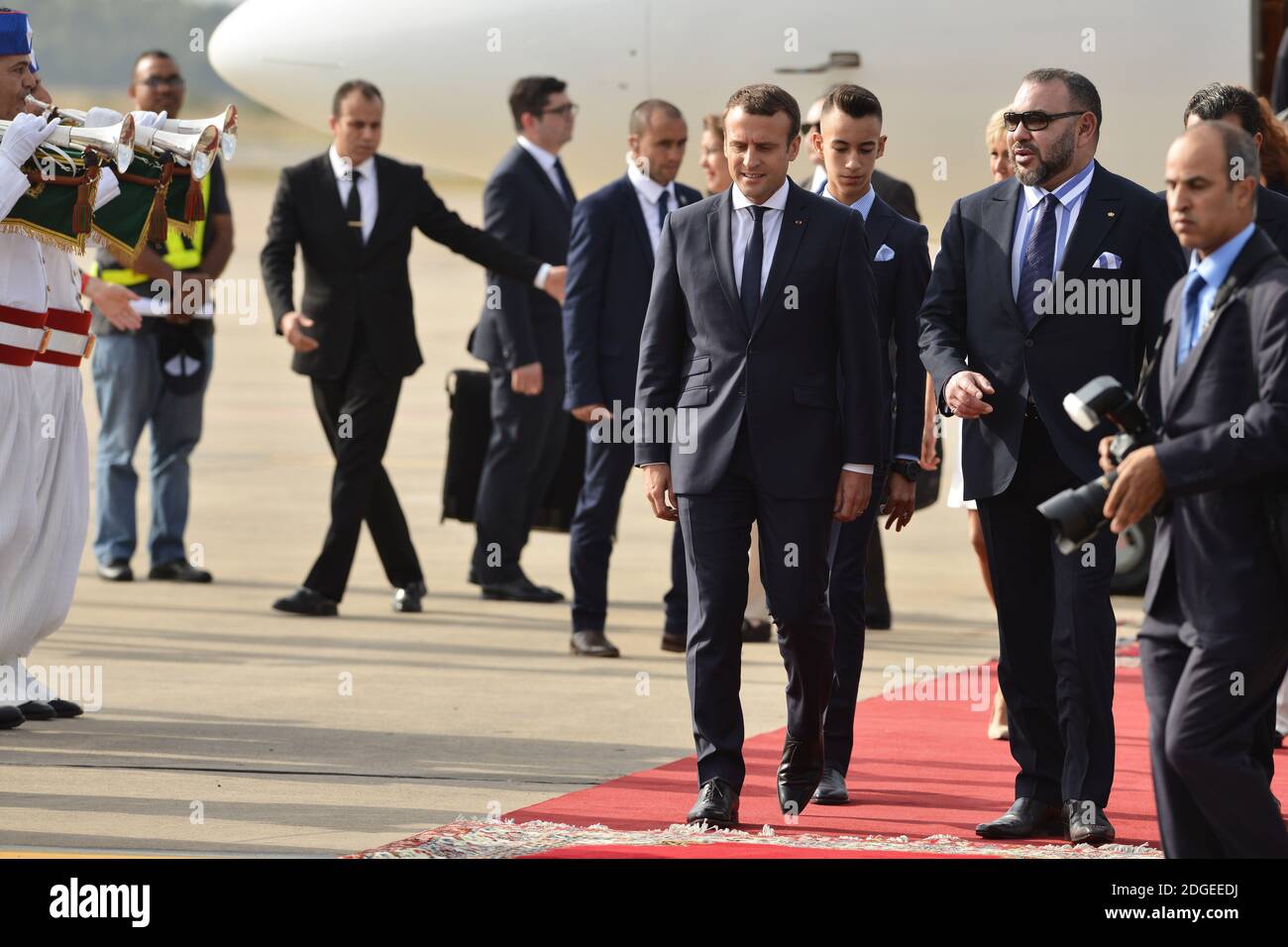 Mohammed VI of Morocco welcome French president Emmanuel Macron at the ...