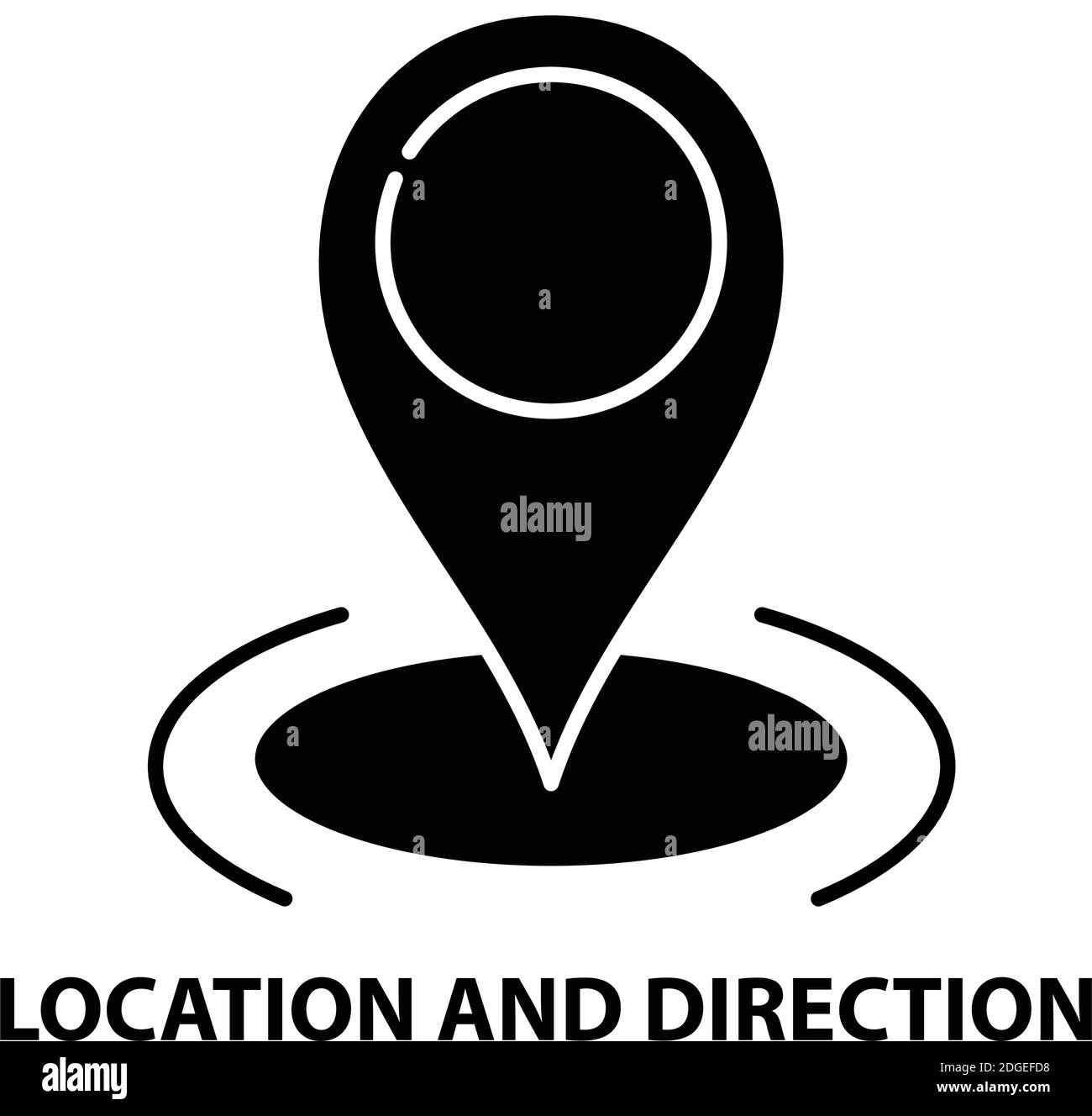 location and direction icon, black vector sign with editable strokes ...