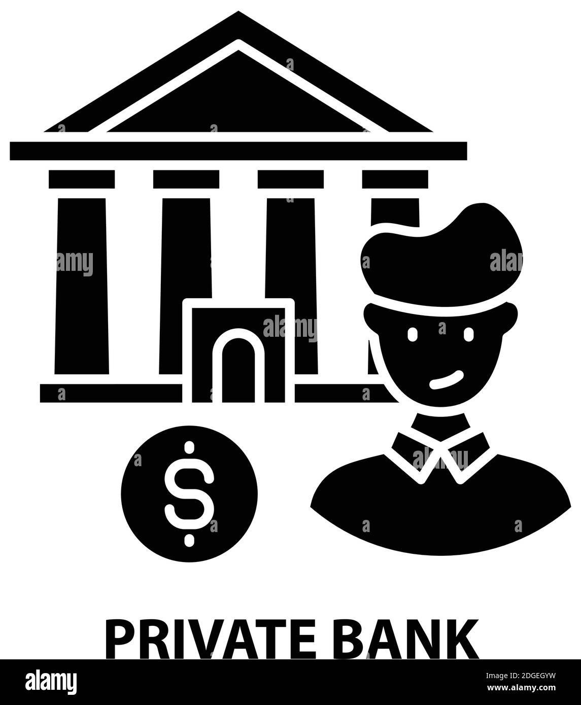 private bank icon, black vector sign with editable strokes, concept ...