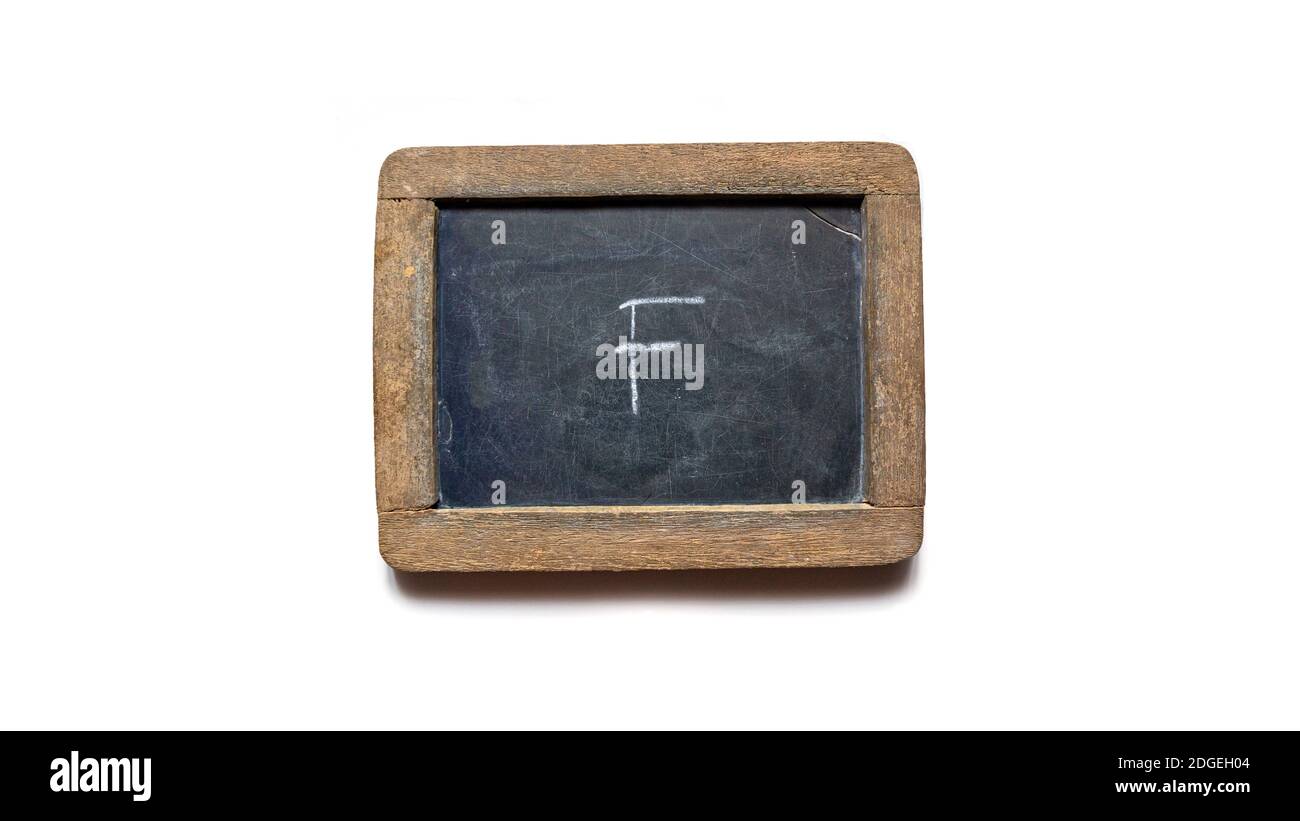 Wooden slate with English letter F Stock Photo - Alamy