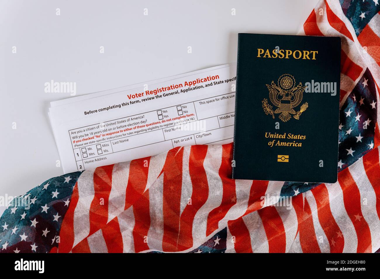 United States passport of American vote registration form for ...