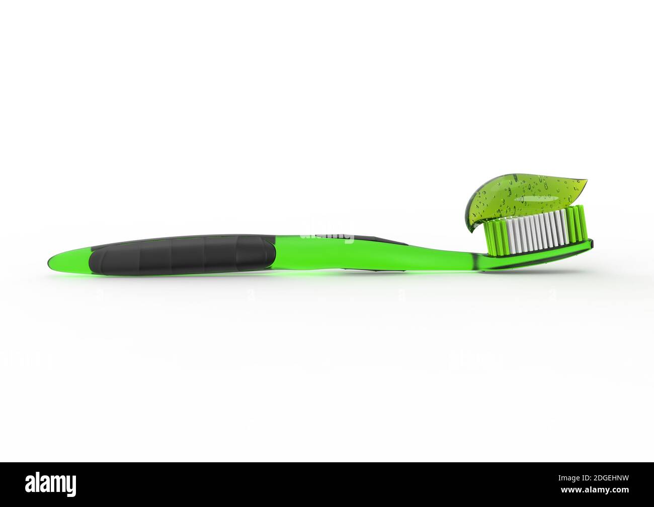 Green translucent plastic toothbrush with green transparent gel ...