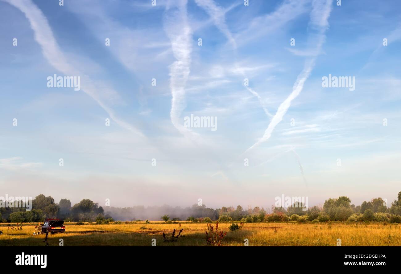 Morning landscape with sunrise over the horizon Stock Photo - Alamy