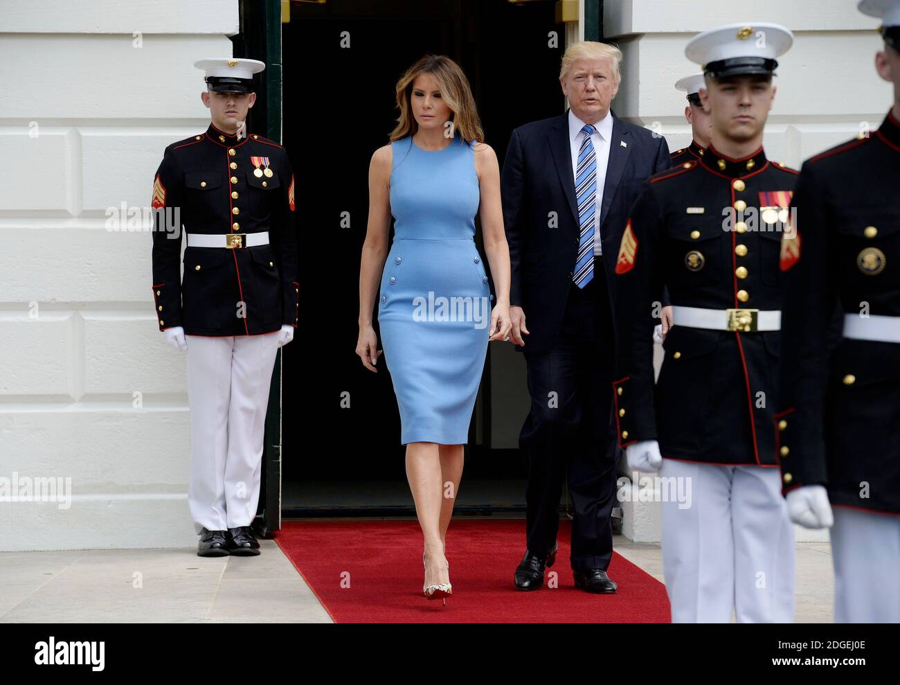President Donald Trump and First Lady Melania Trump welcome President ...