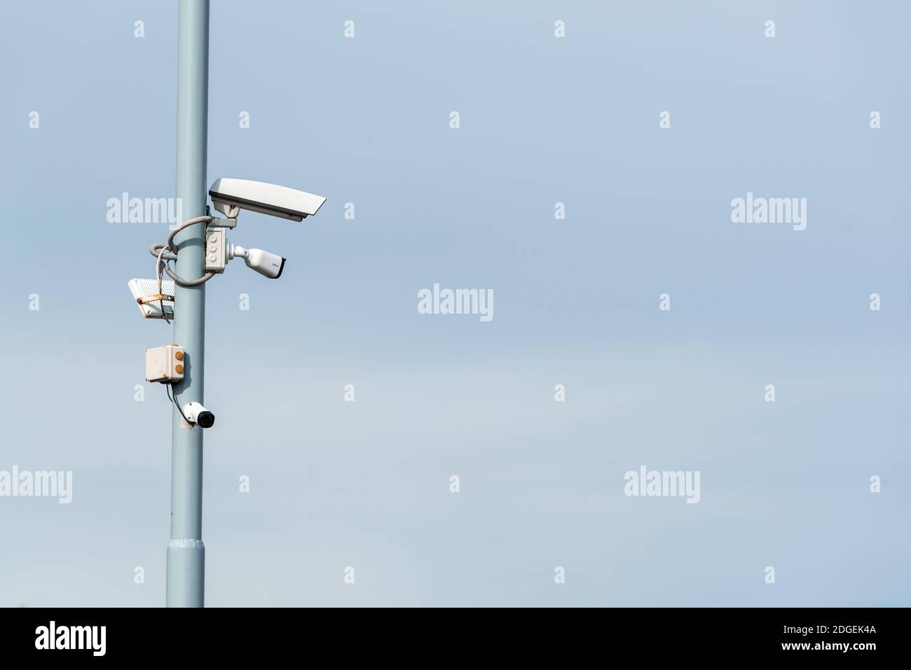 Security cctv cameras on a pole with blue sky background Stock Photo ...