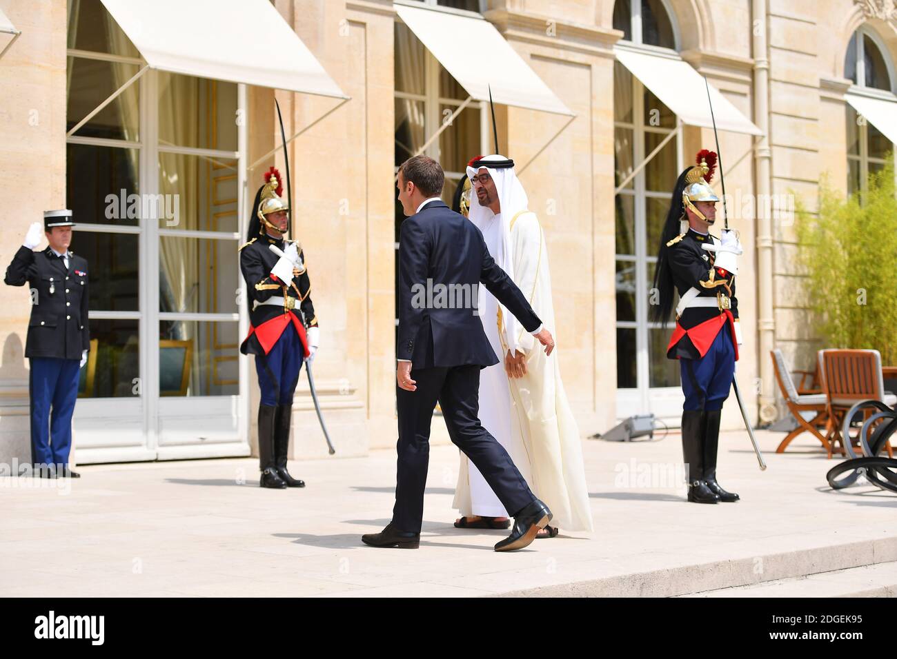 French President Emmanuel Macron welcomes Crown Prince of Abu Dhabi Mohammed Bin Zayed Al Nahyan ...