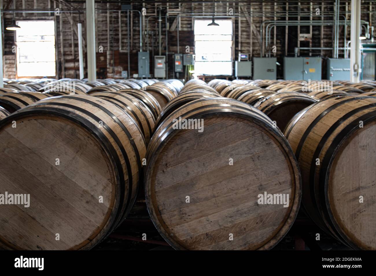 Lines of New Barrels in Storage in Warehouse Stock Photo - Alamy