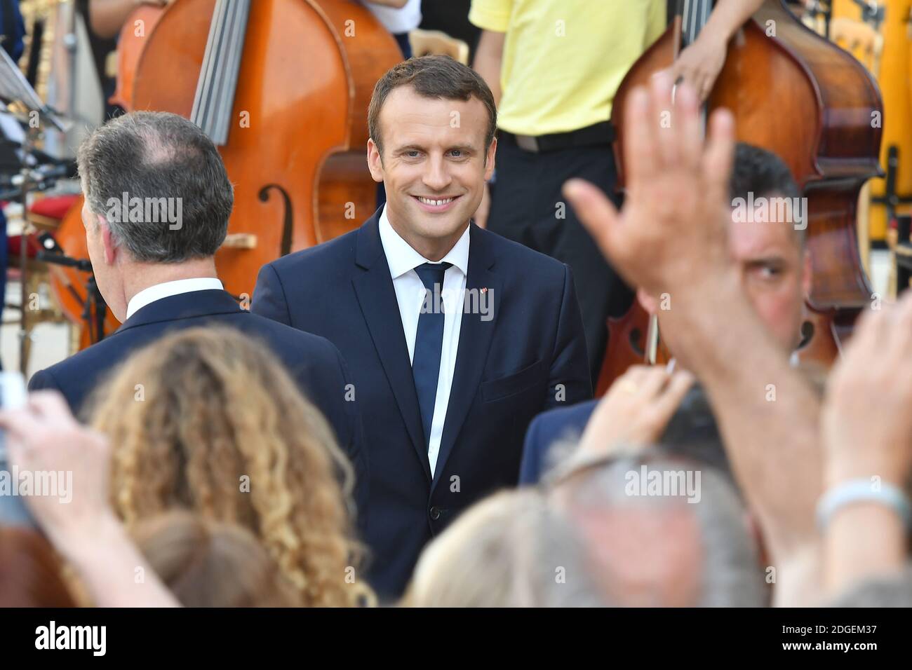 French President Emmanuel Macron and his wife Brigitte receiving ...