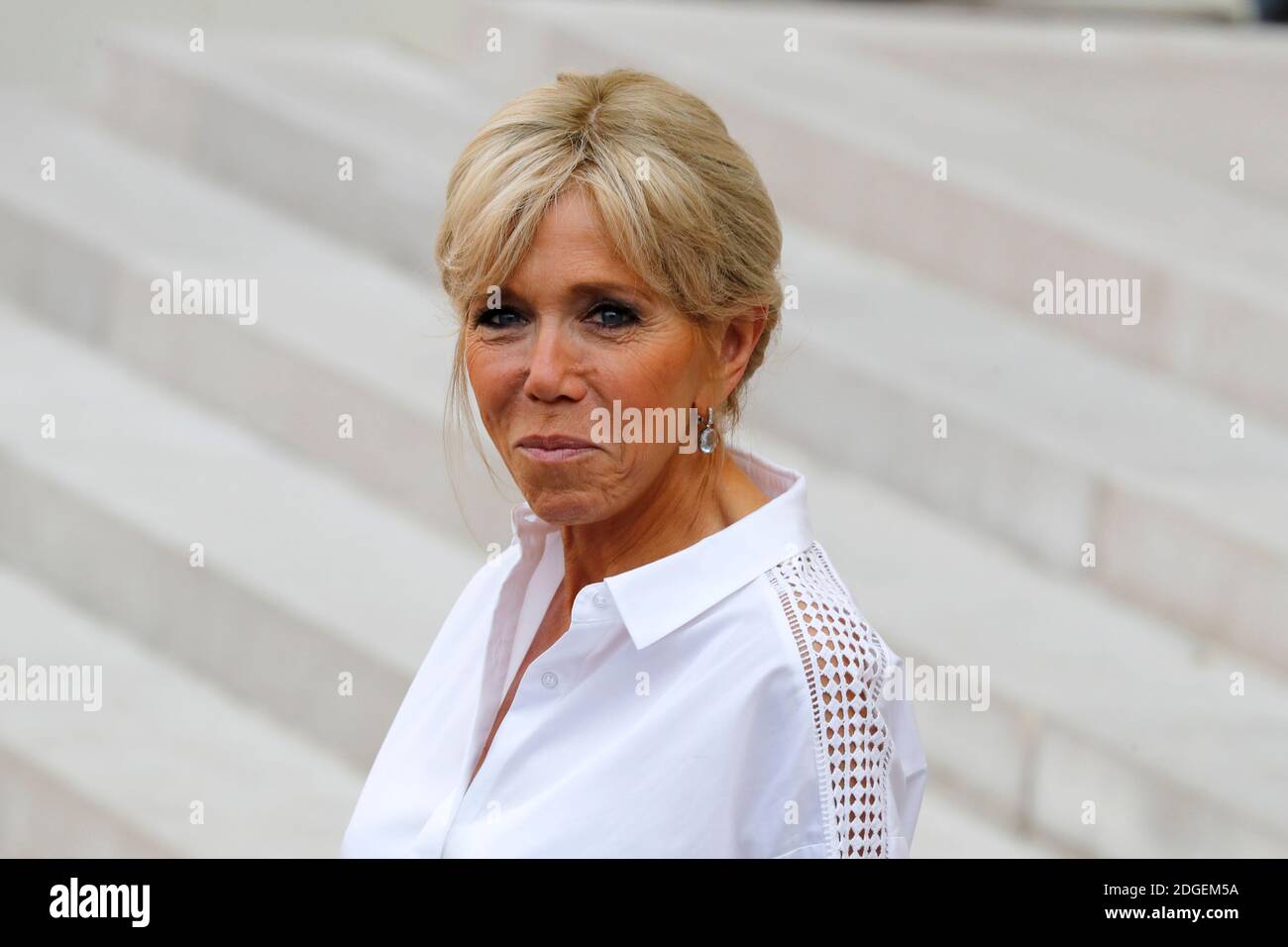 Brigitte Macron seen at the Elysee Palace during the visit of Colombia ...