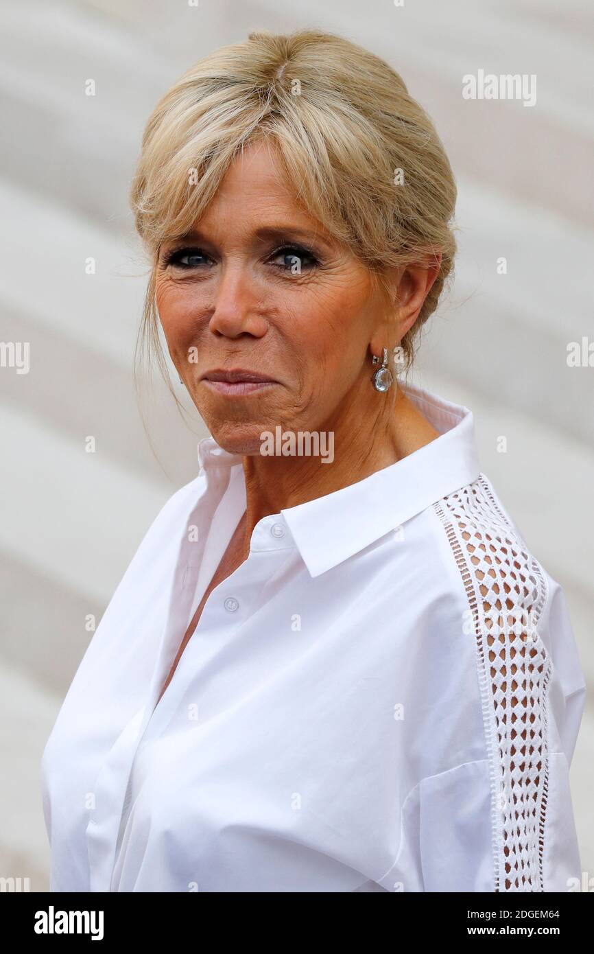 Brigitte Macron seen at the Elysee Palace during the visit of Colombia ...