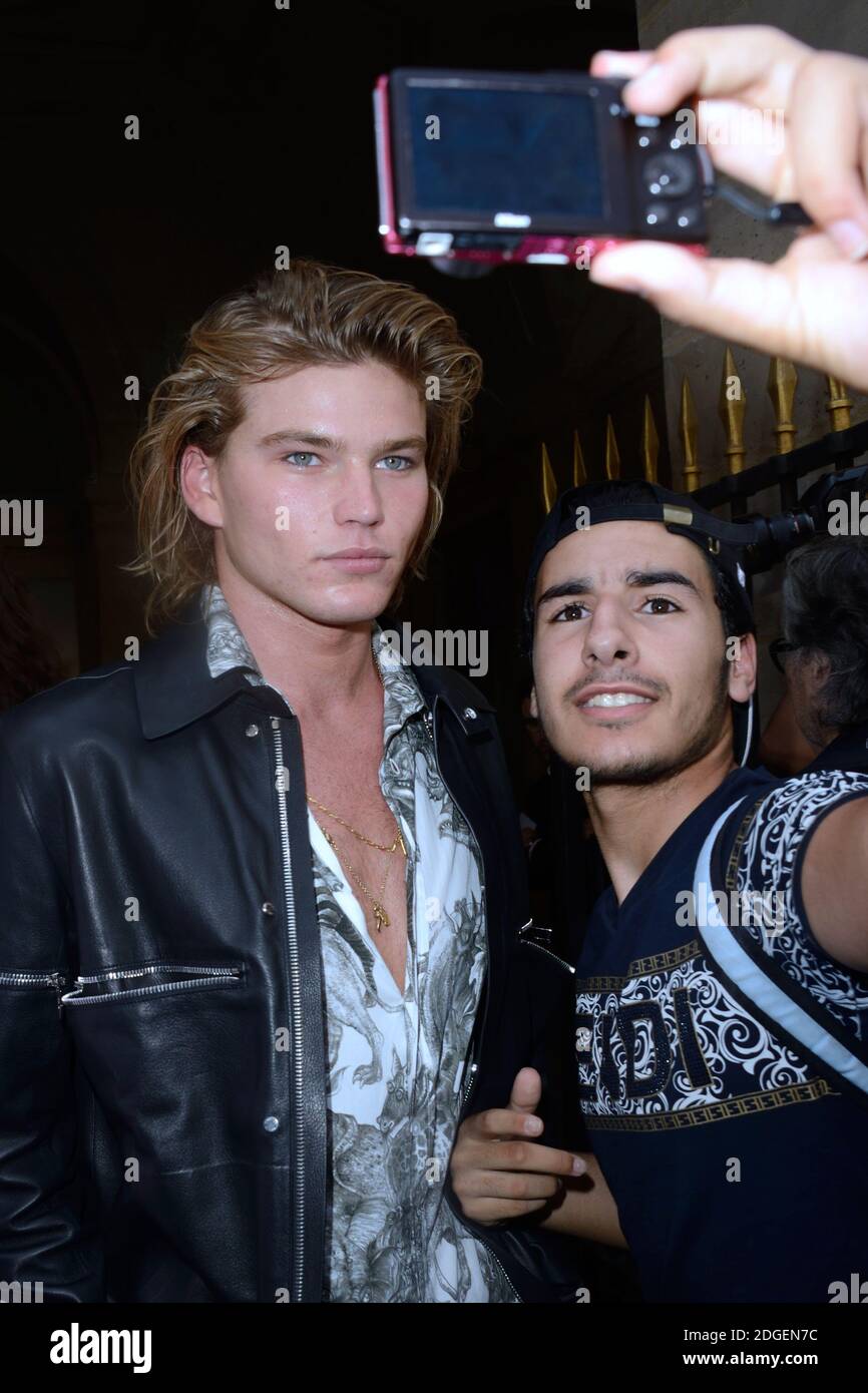 Jordan Barrett arriving at the Louis Vuitton show during the Paris Men ...