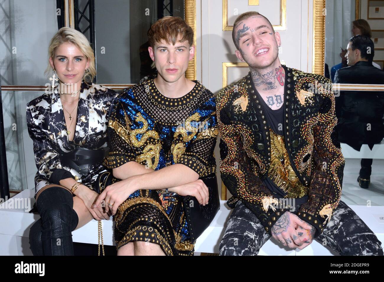 Caroline Daur, Tommy Dorfman and Lil Peep attending the Balmain show ... Caroline Daur, Tommy Dorfman and Lil Peep attending the Balmain show ...