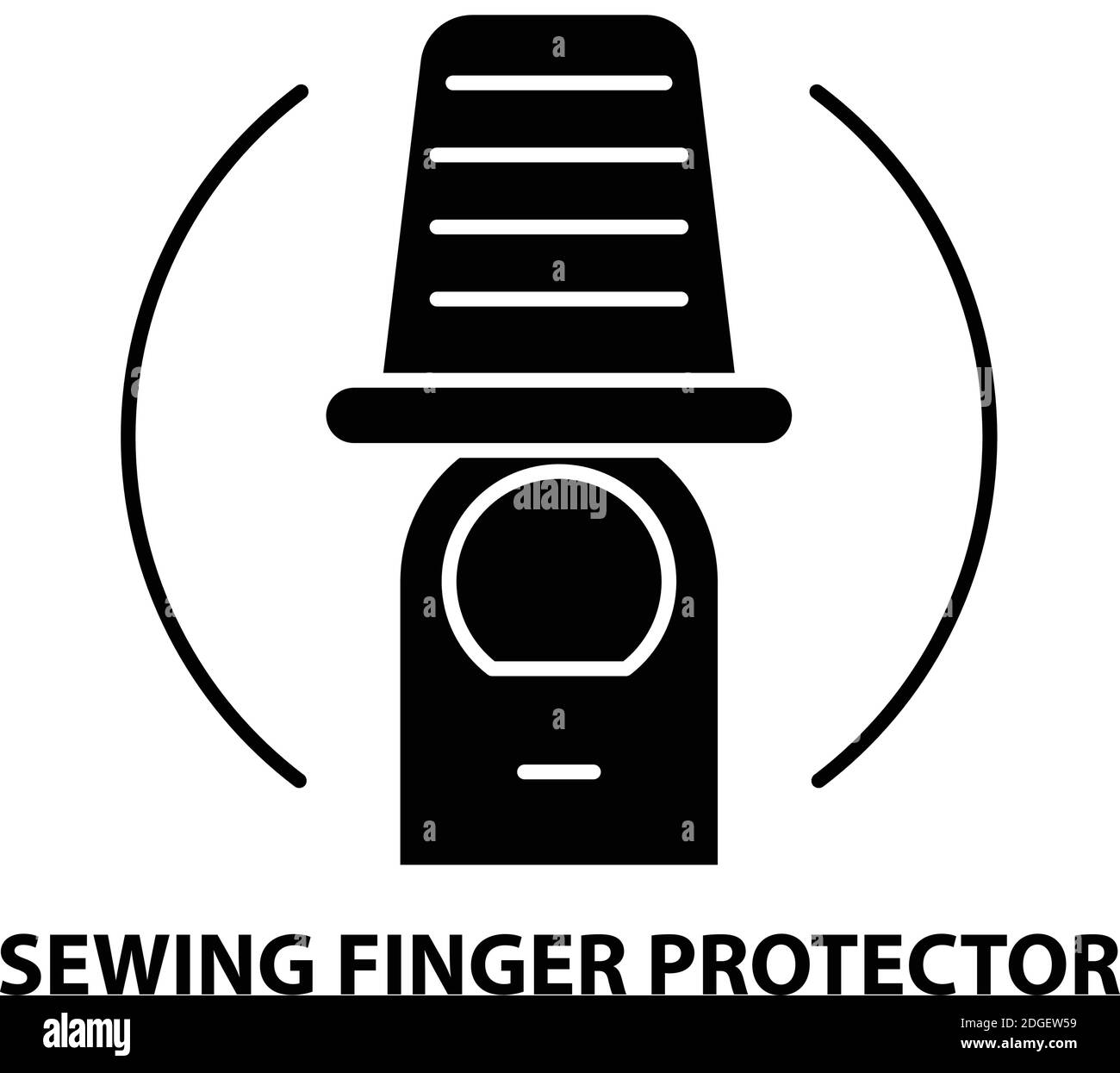 sewing thimble finger protector icon, black vector sign with editable ...