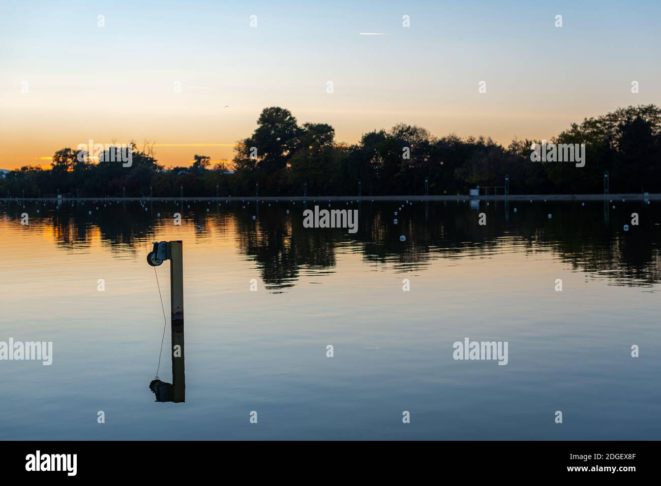 Rowing canal calm water during autumn sunset vivid colors landscape ...