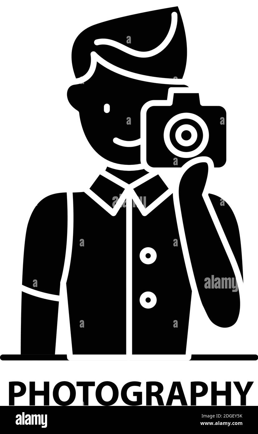 photography sign icon, black vector sign with editable strokes, concept ...