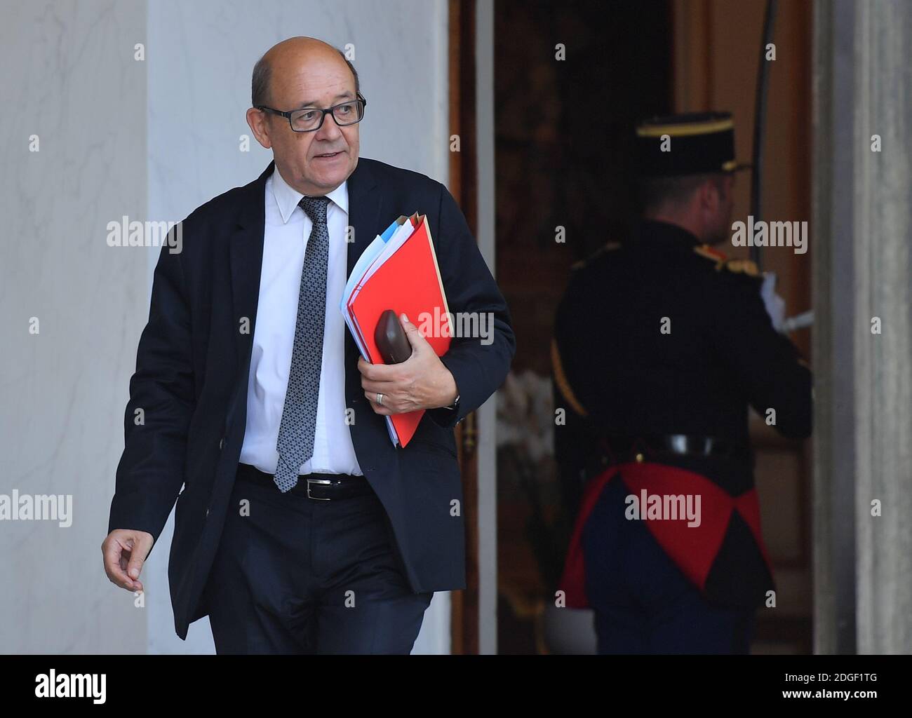 Minister for Europe and Foreign Affairs Jean-Yves Le Drian leaving the ...