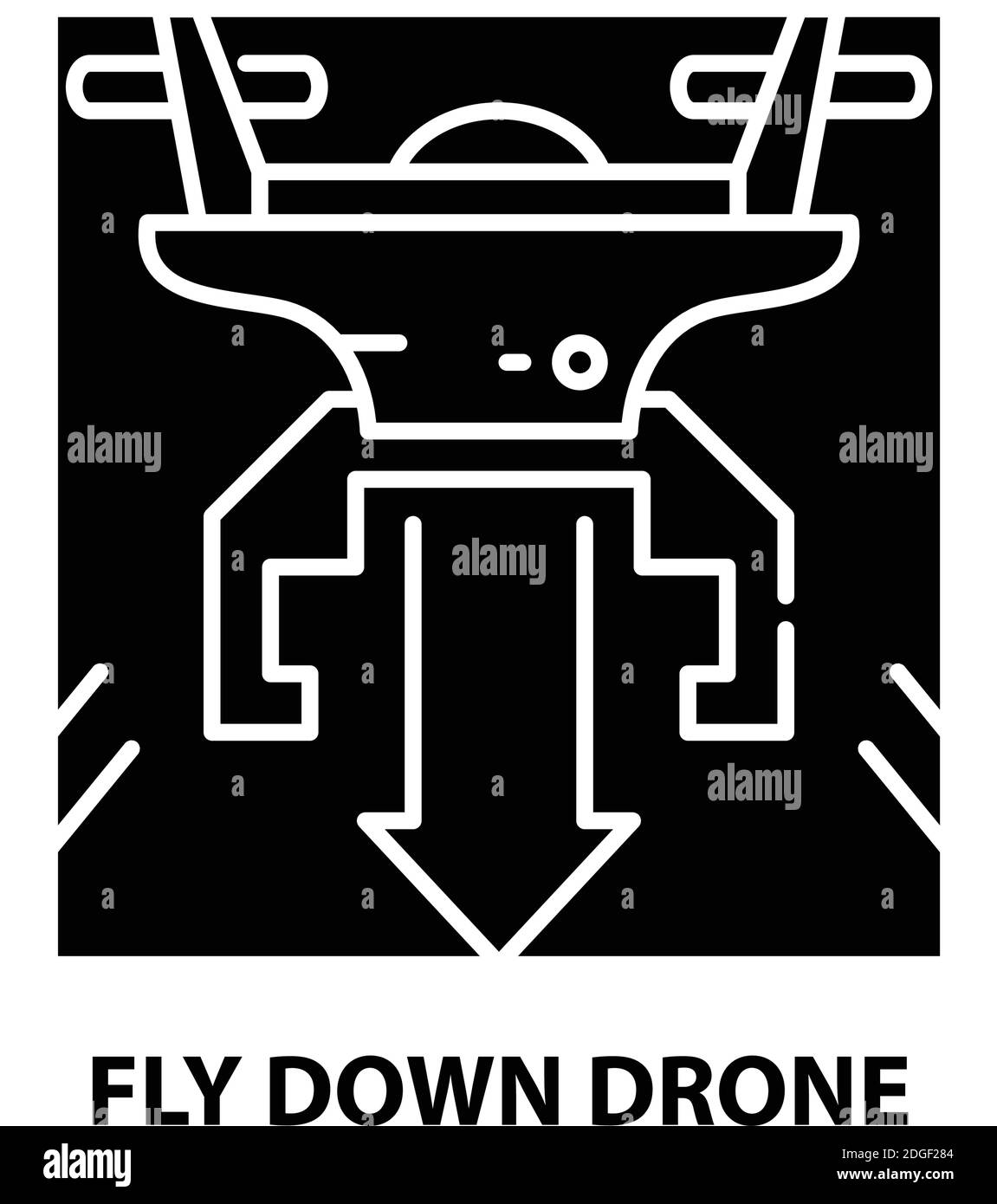 fly down drone icon, black vector sign with editable strokes, concept ...