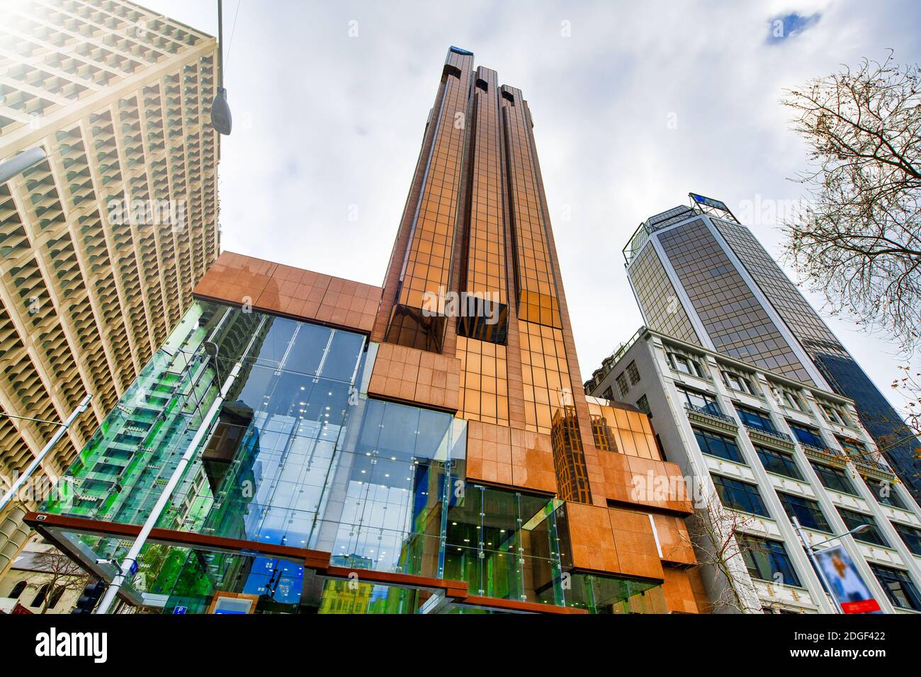 Street view of Auckland buildings in downtown on a cloudy day, New ...
