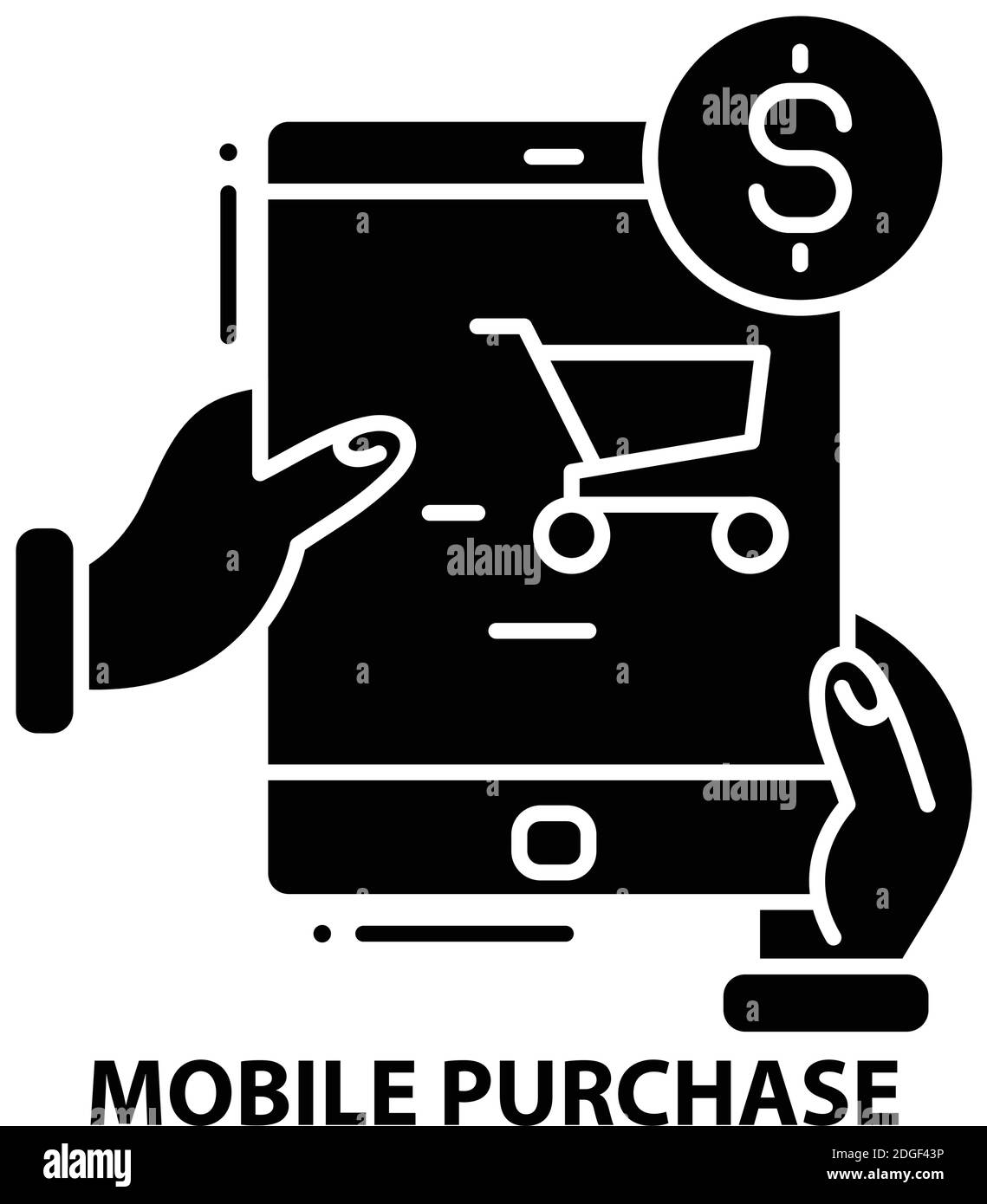 mobile purchase icon, black vector sign with editable strokes, concept ...