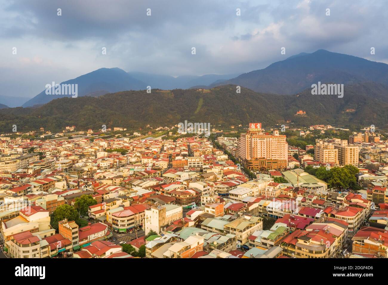 Aerial beautiful mountain town sunset hi-res stock photography and ...
