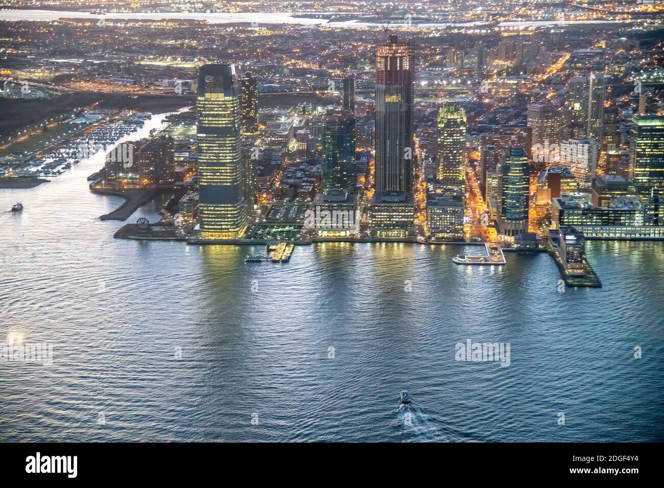 Jersey City skyline and Hudson River aerial view at sunset from New ...