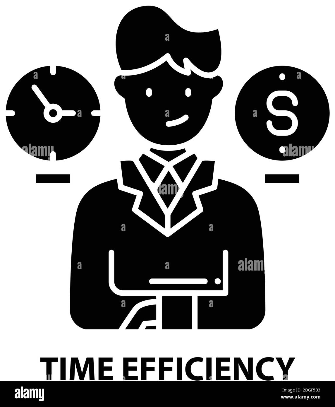 time efficiency icon, black vector sign with editable strokes, concept ...